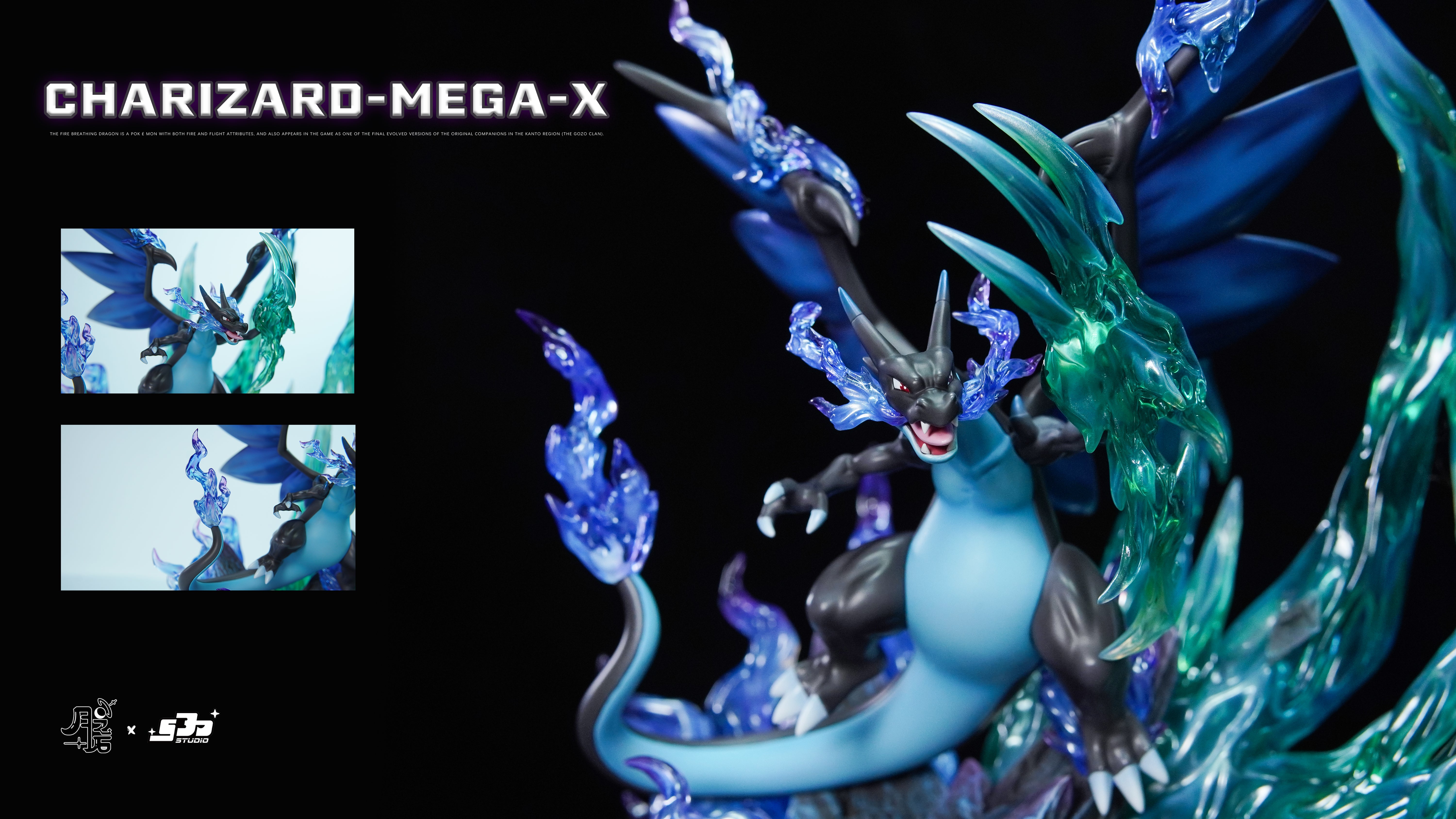 Pokémon Moon Stone Studio x SJD Studio Mega Charizard X Resin Statue ...