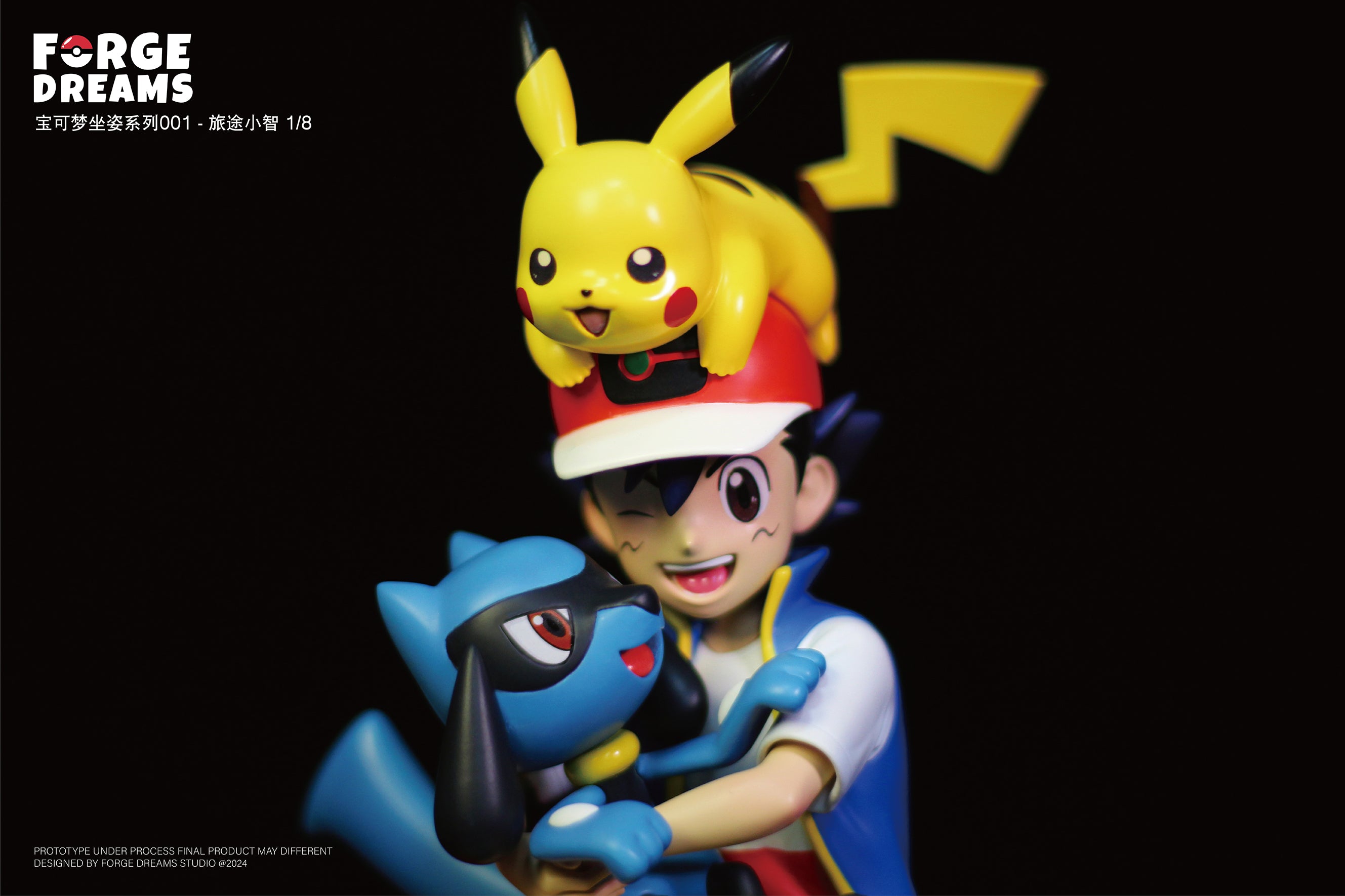 Pokemon Forge Dreams Studio Ash Ketchum x Pikachu x Riolu Resin Statue ...