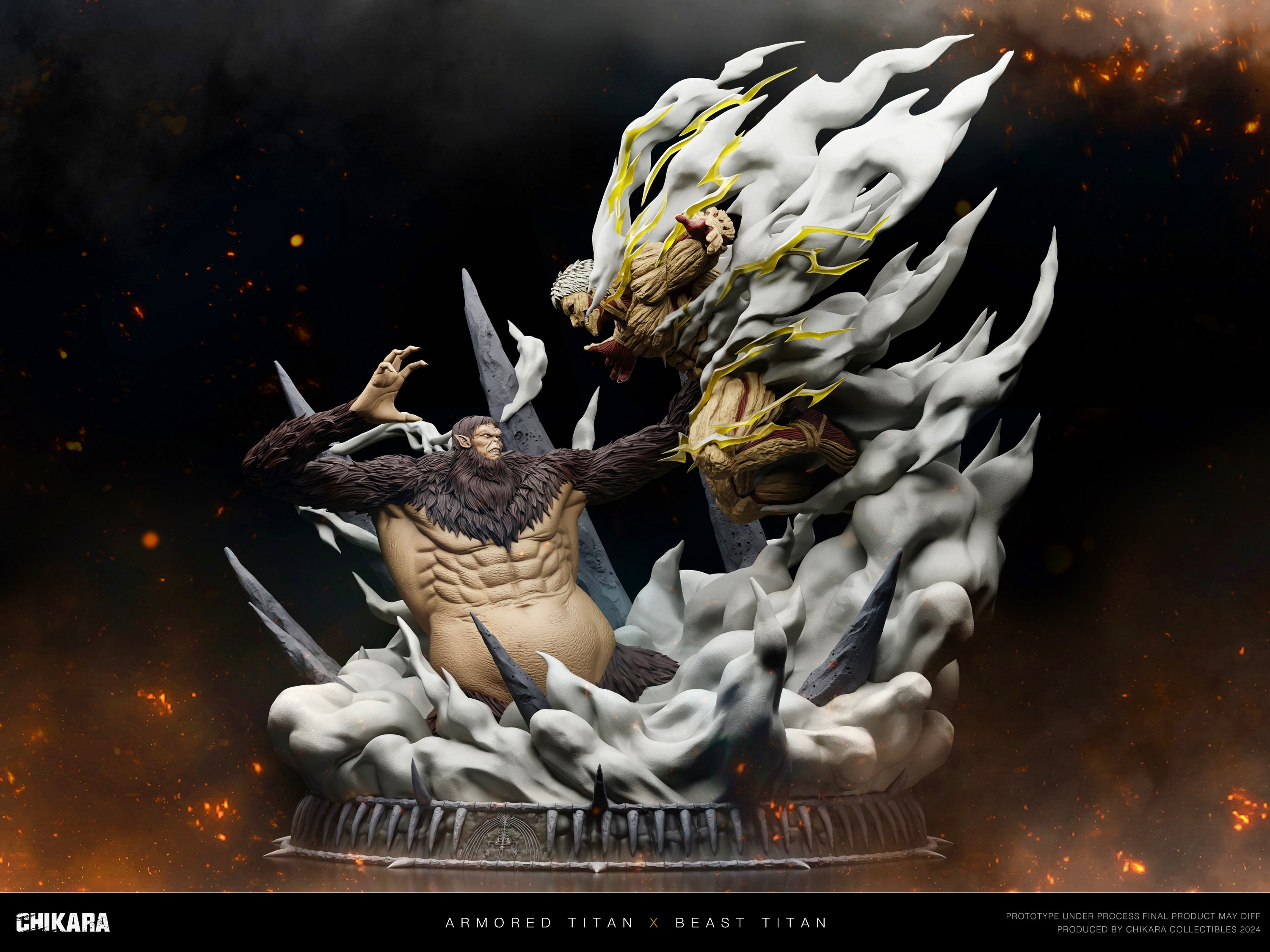 Attack on Titan Chikara Studio Armored Titan VS Beast Titan Resin Stat ...