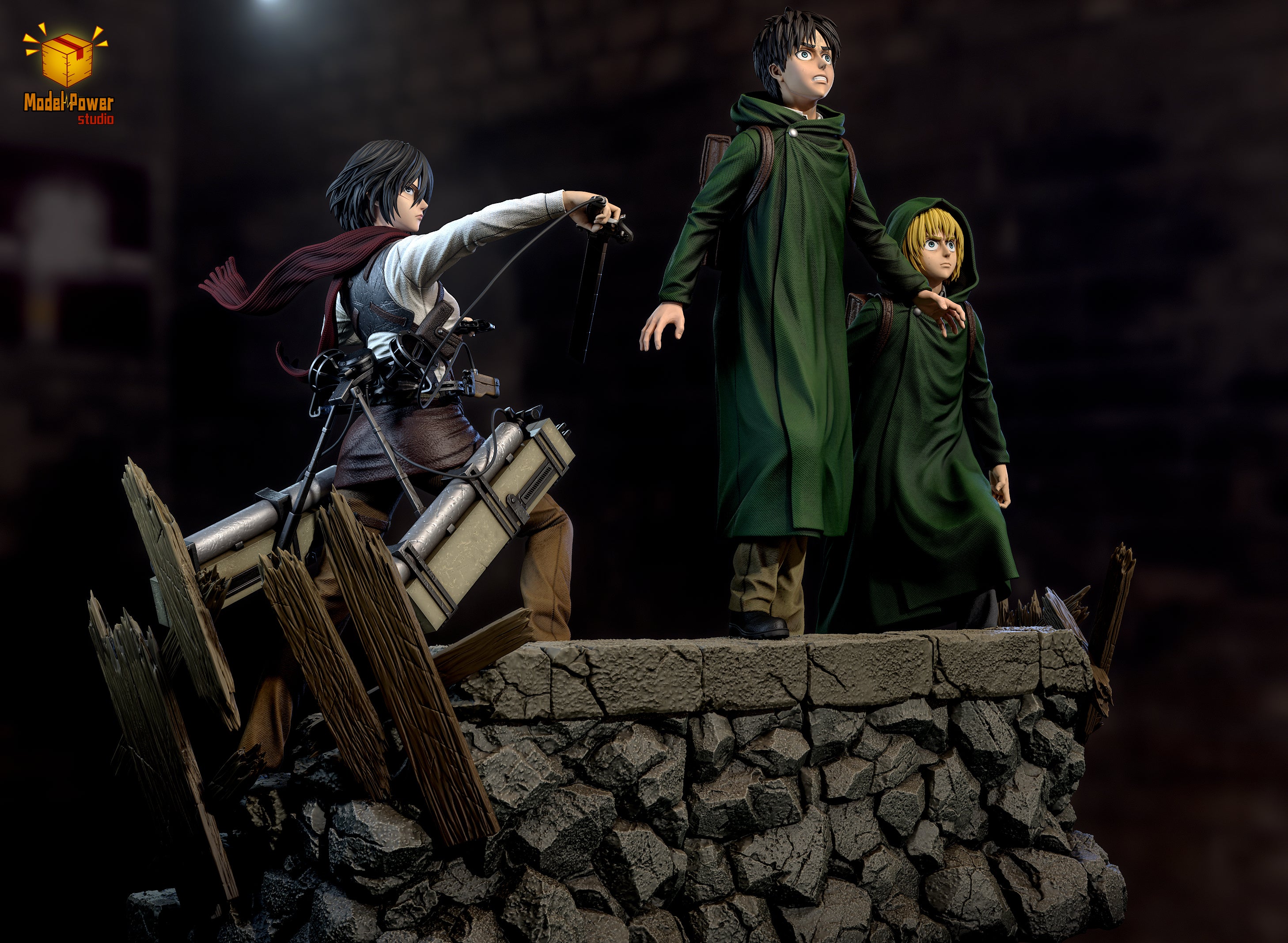 Attack on Titan Model Power Studio Basement Group Eren x Armin x Mikas ...