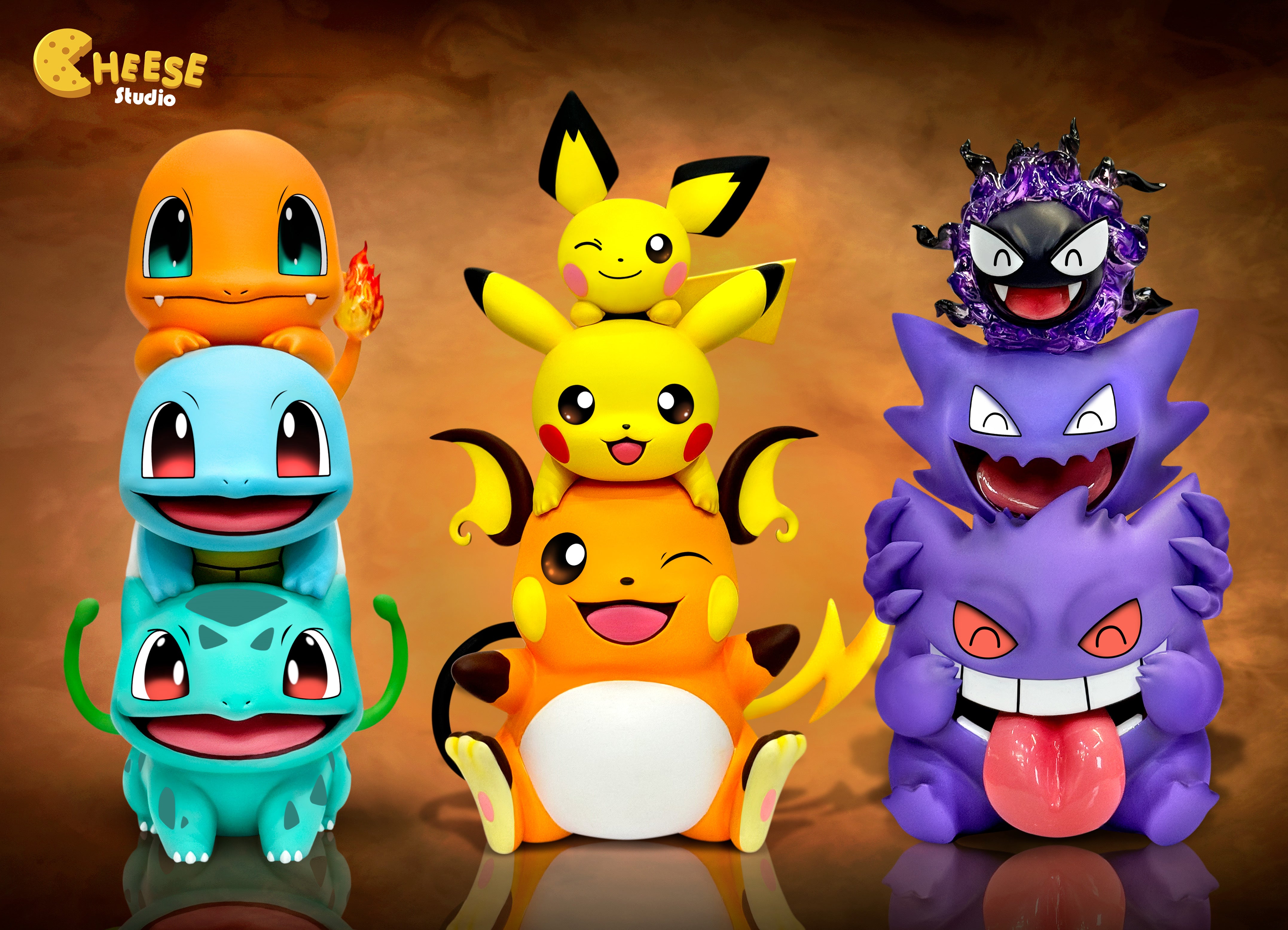 Pokemon Cheese Studio Evolution Of Pikachu Set Jenga Resin Statue ...