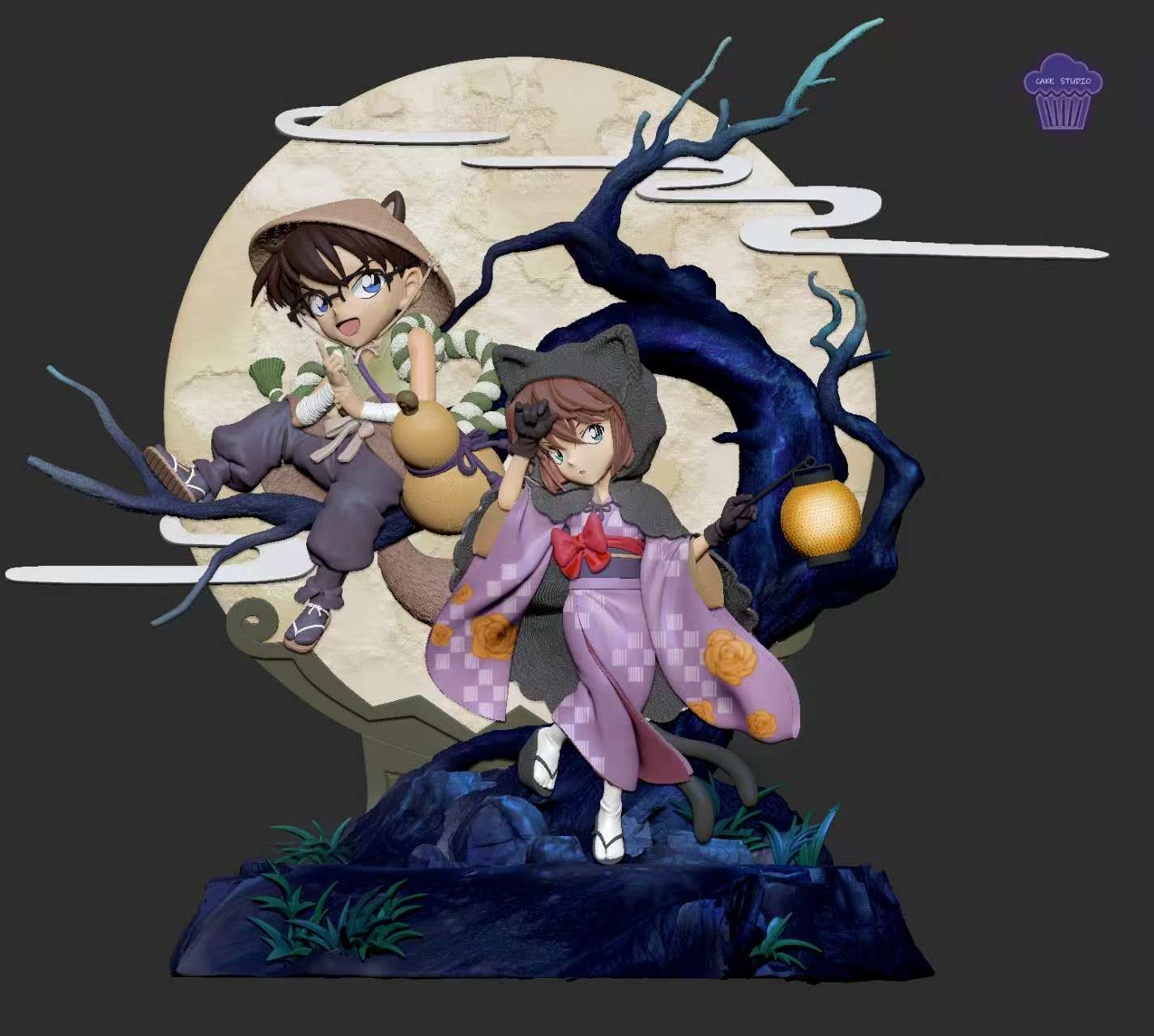 Detective Conan Cake Studio Hyakki Yagyo Conan x Haibara Ai Resin Stat ...